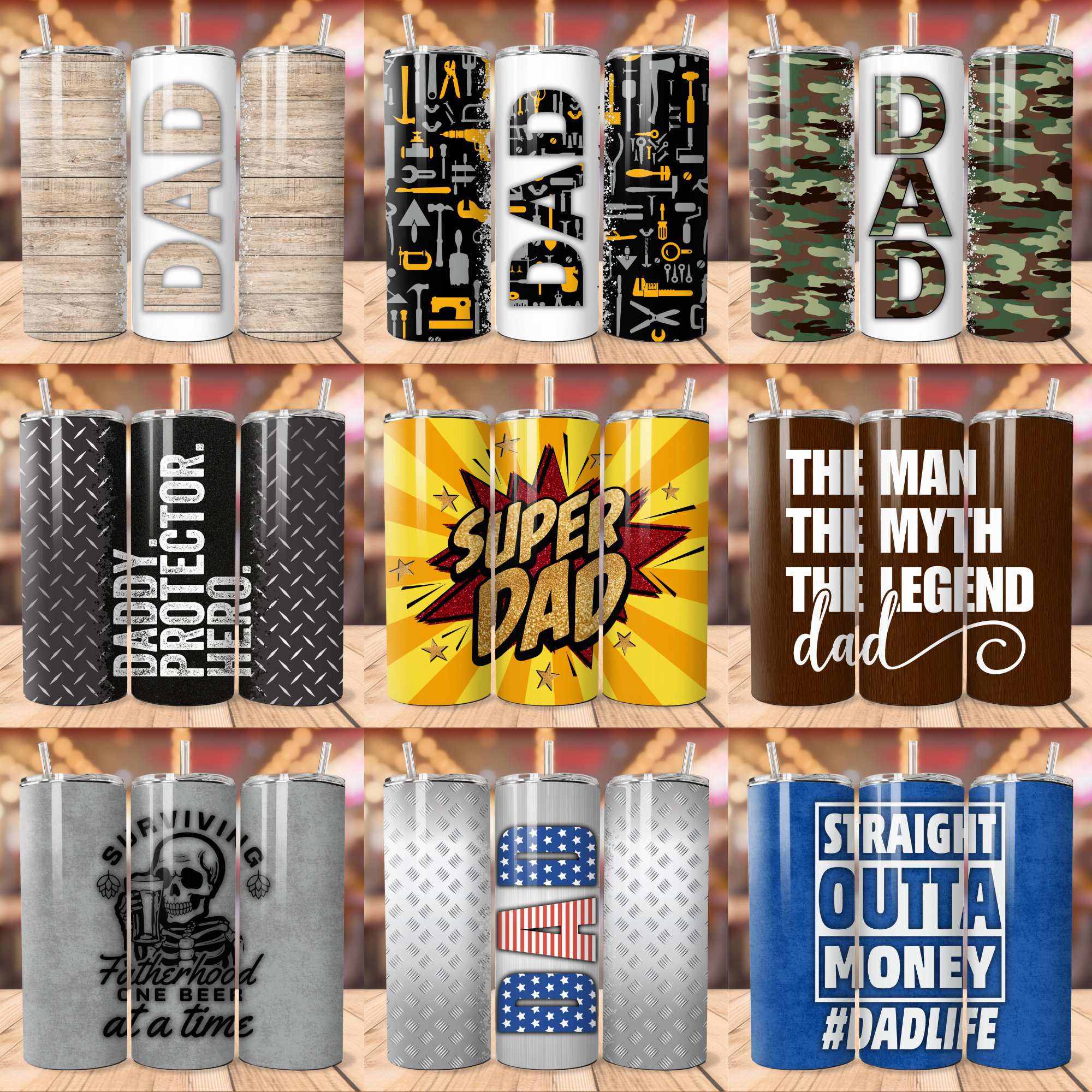 60+ Dad Tumbler Wrap Bundle, Father's Day Design Dad Life 20oz Skinny ...