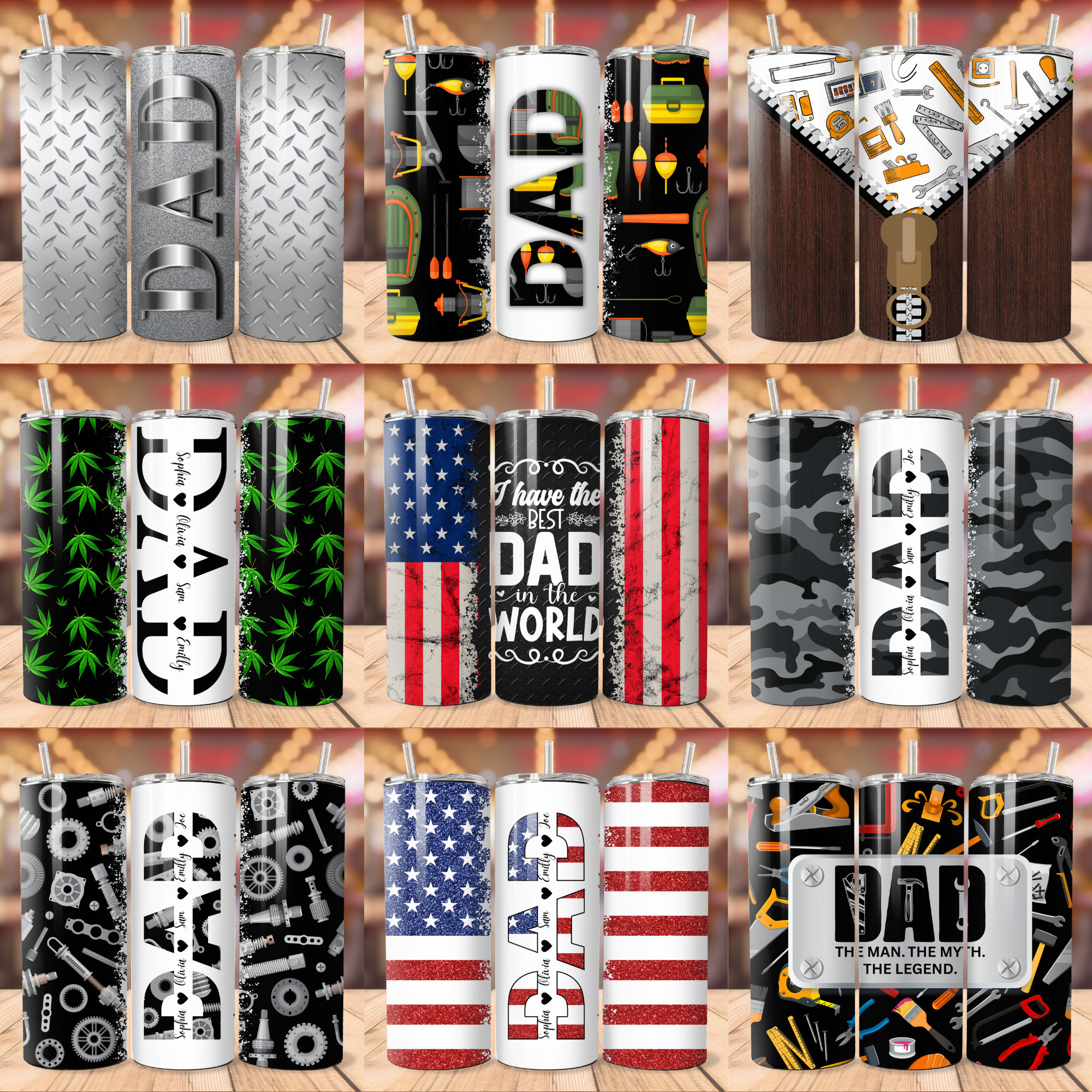 60+ Dad Tumbler Wrap Bundle, Father's Day Design Dad Life 20oz Skinny ...