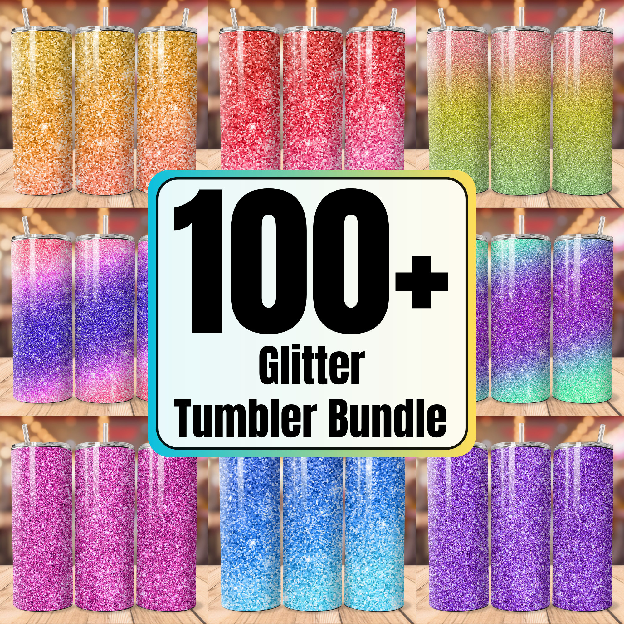 100 Glitter Tumbler Wrap Bundle, Sparkling Turquoise Glitter Ombre ...