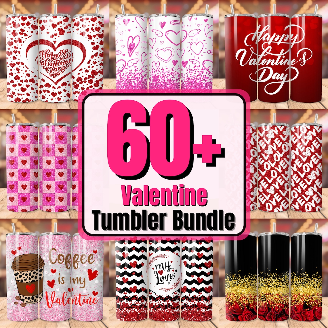 60+ Valentine Tumbler Wrap Bundle, Valentine Tumbler PNG, Valentine ...