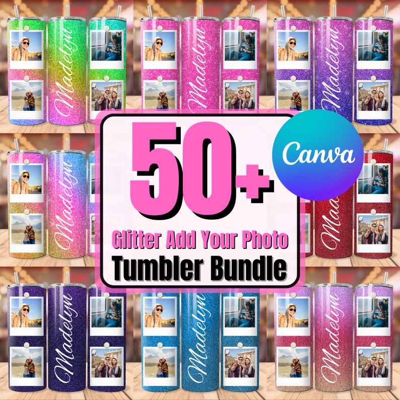 Glitter Photo Tumbler Wrap Bundle, 20 Oz Skinny Tumbler Design ...