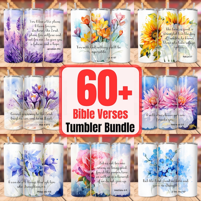 60+ Bible Verses 20oz Tumbler Sublimation Design Bundle, Christian ...
