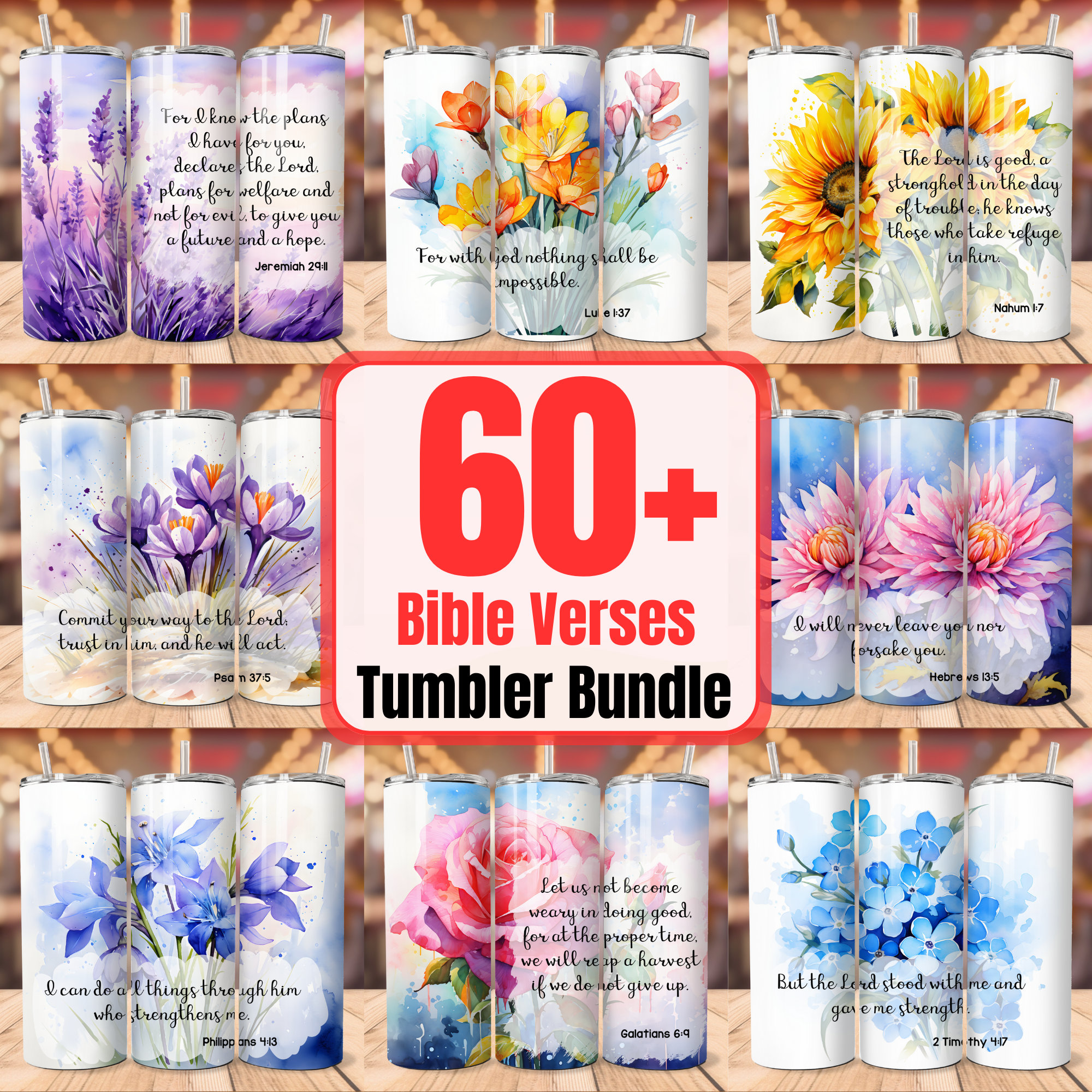 60+ Bible Verses 20oz Tumbler Sublimation Design Bundle, Christian ...