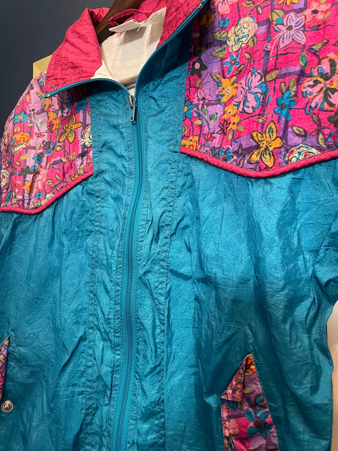 Vintage Color Blocked Floral Windbreaker Set - Etsy