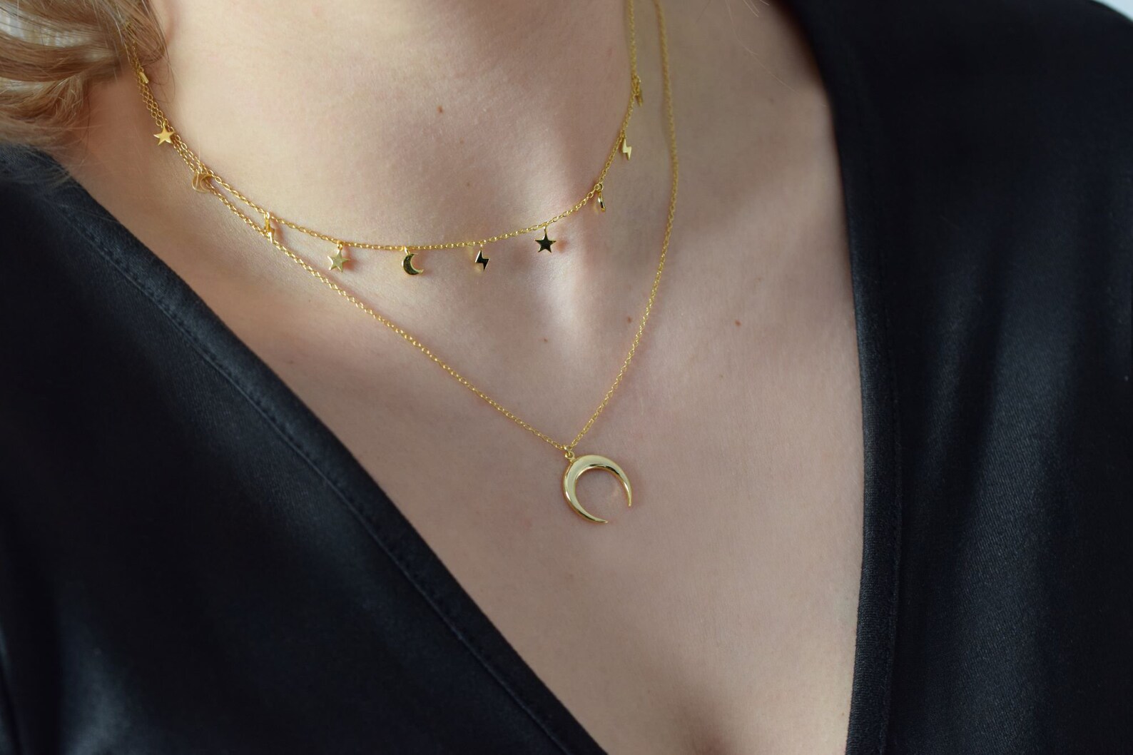 Moon Necklace Moon Gold Necklace Gold Necklace Dainty | Etsy