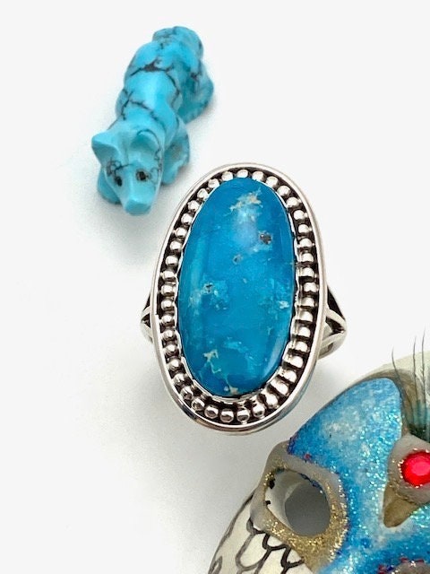 Oval Sonoran Turquoise Beaded Trim Ring Size 8 - Etsy