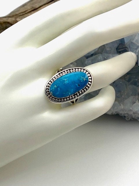 Oval Sonoran Turquoise Beaded Trim Ring Size 8 - Etsy