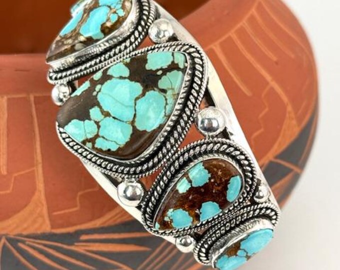 Number Eight Turquoise Double Trimmed Five Stone Cuff Bracelet - Etsy