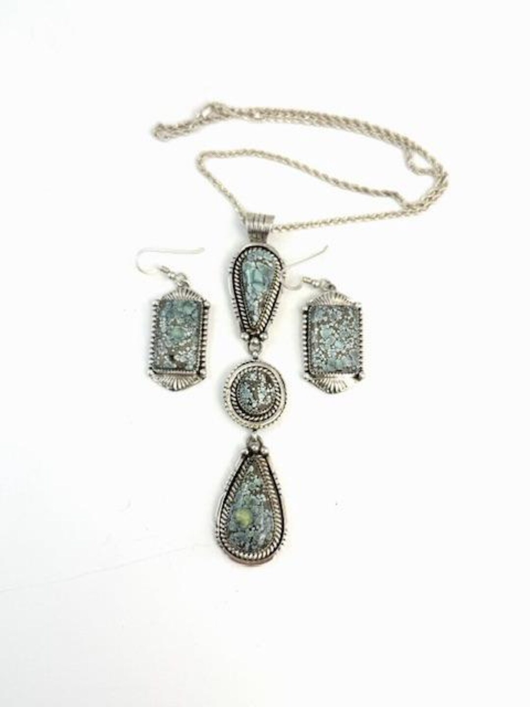 New Lander Varisite Three Stone Dangle Pendant and Matching Earrings ...