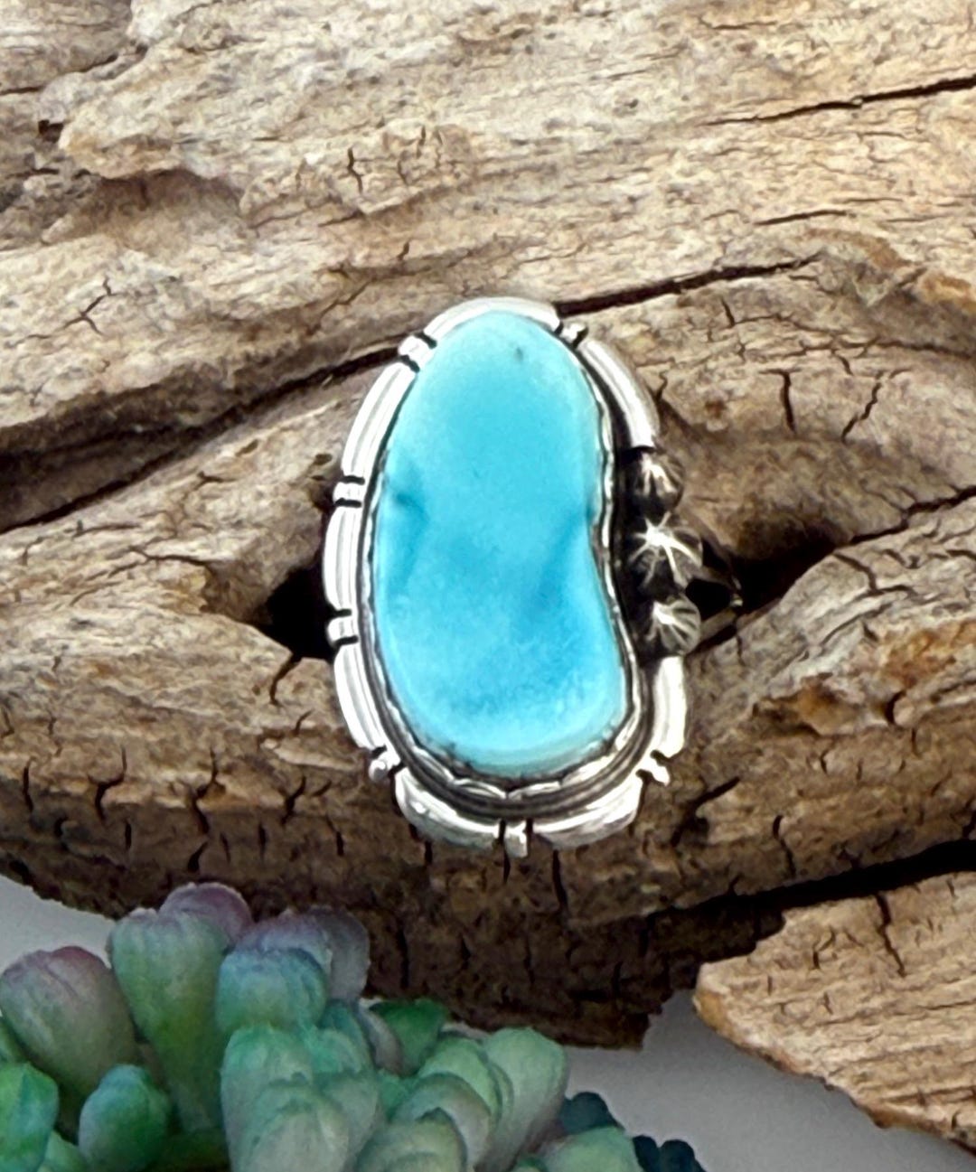 Appaloosa Turquoise Kidney Shaped Shadowbox and Die Cut Bead Ring Size ...