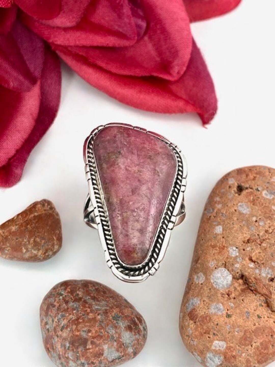 Rhodonite Saw Cut Edge Ring Size 9 1/2 - Etsy