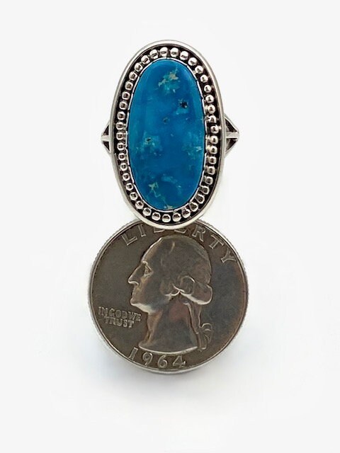 Oval Sonoran Turquoise Beaded Trim Ring Size 8 - Etsy
