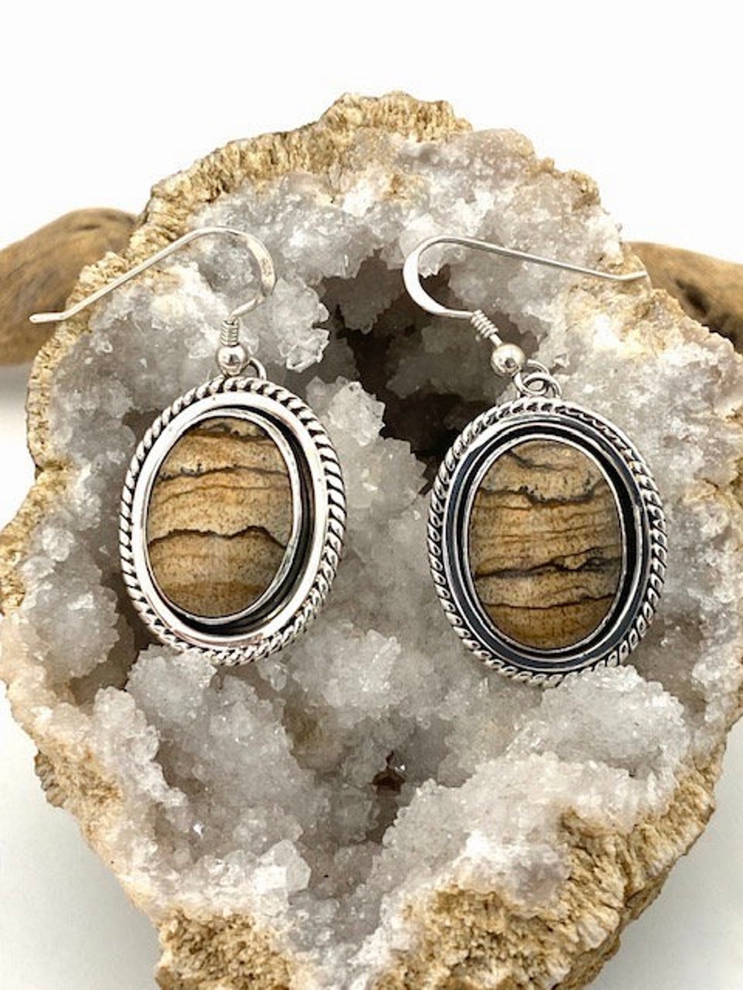 Picture Jasper Double Trimmed Shadowbox Dangle Earrings - Etsy