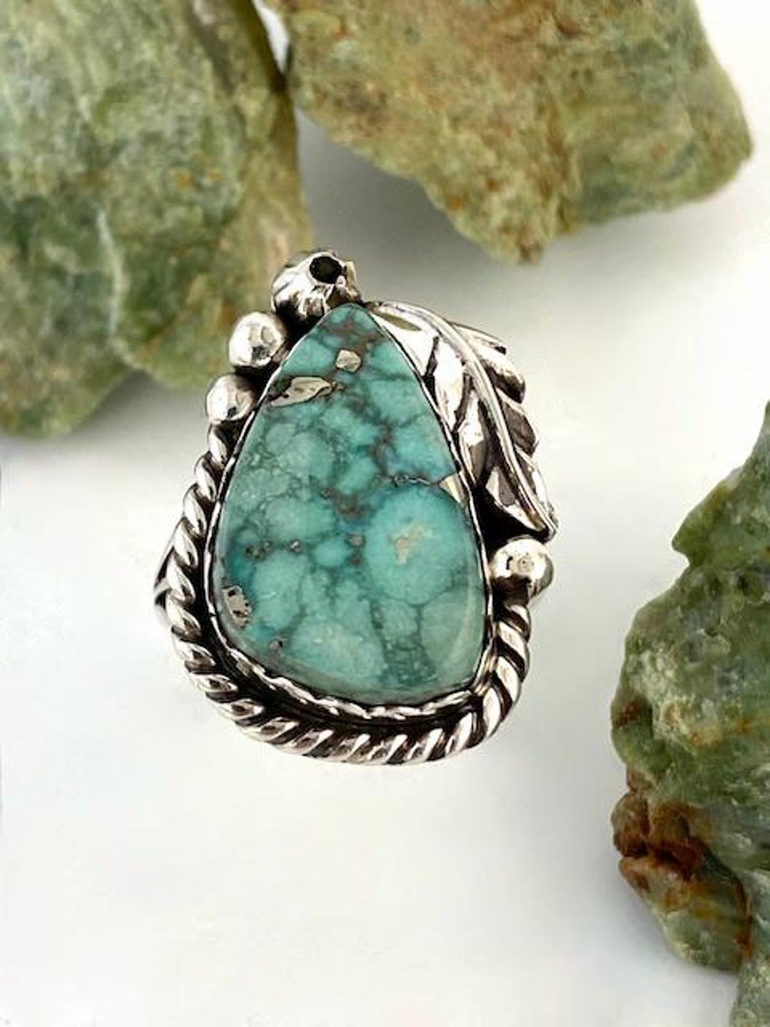 Green Copper Canyon Water Web Turquoise Floral Design Ring Size 7 - Etsy