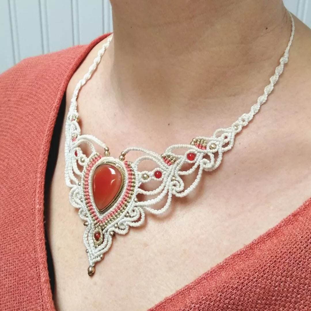 Collier plastron macramé et cornaline collier bohème chic - Etsy.de