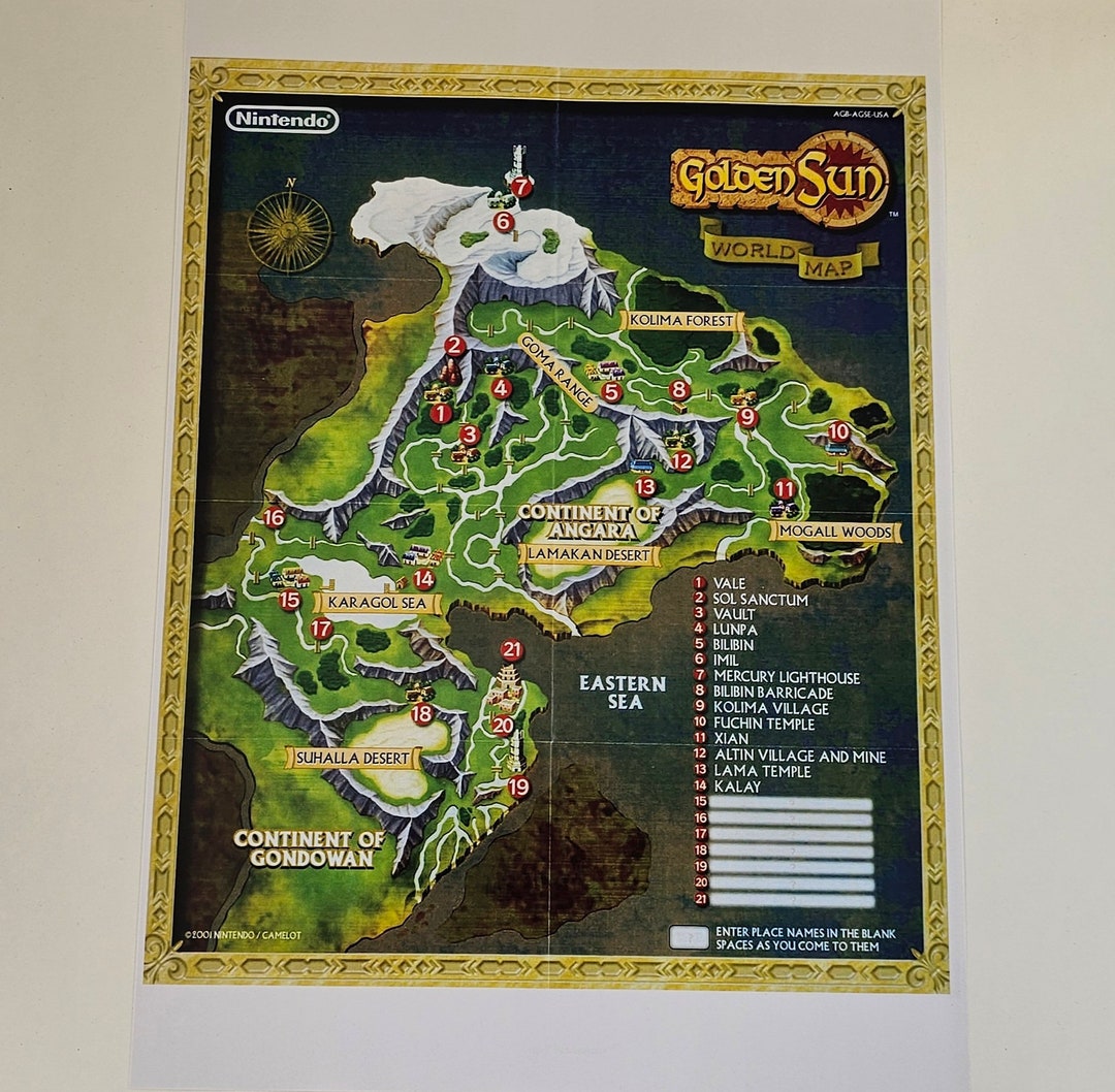 Golden Sun Map GBA Map Golden Sun USA - Etsy