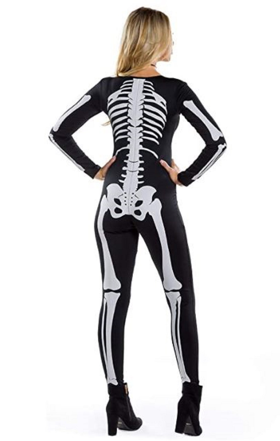 Womens Skeleton Halloween Costume Bodysuit With Back Etsy