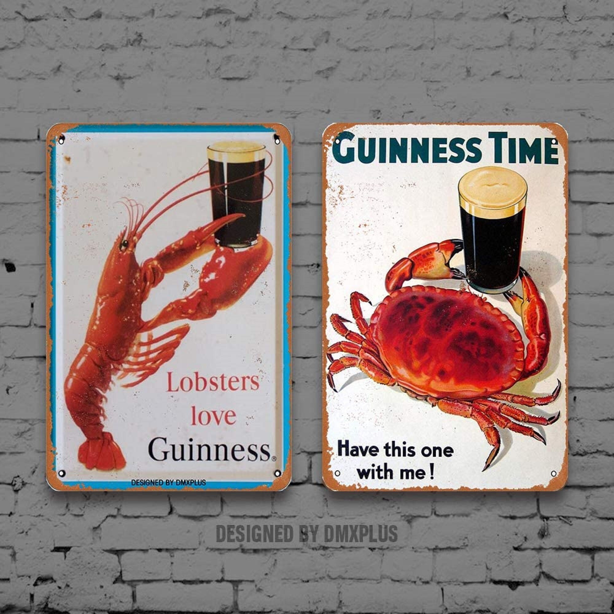 Set of 2 Tin Signs 8 x 12 inches Lobsters Love Guinness | Etsy