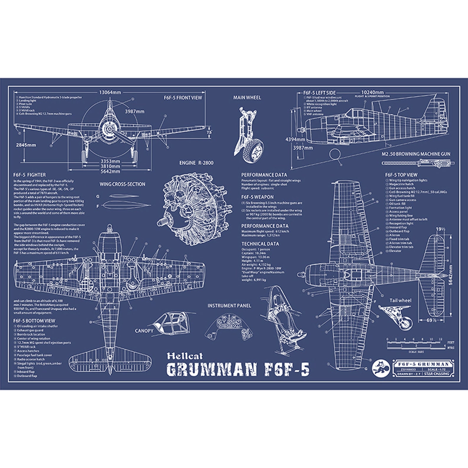 Airplane Blueprint F6f-5 Hellcat Blueprint Airplane | Etsy