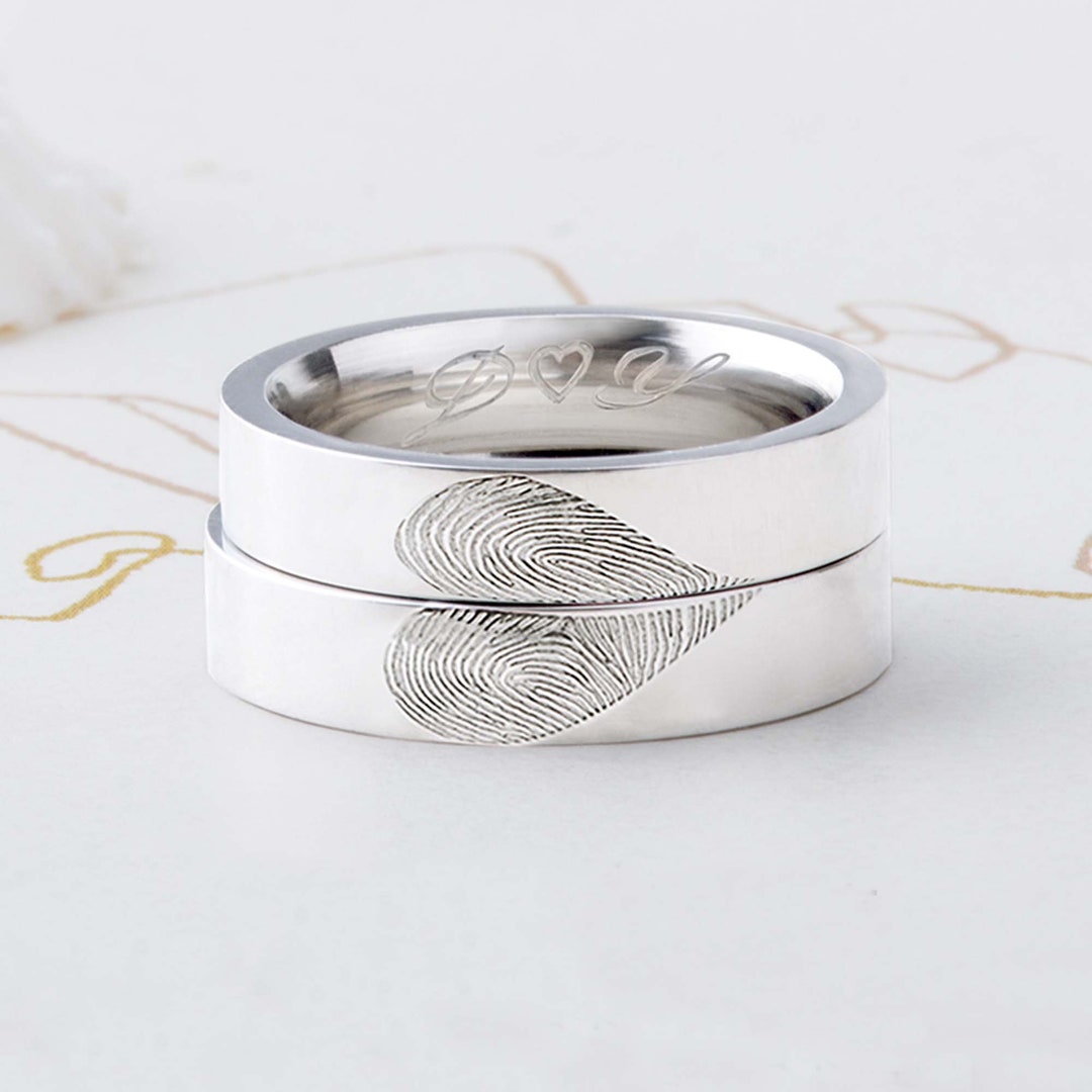 Set of 2 Personalized Fingerprint Ring, Sterling Silver Ring ...