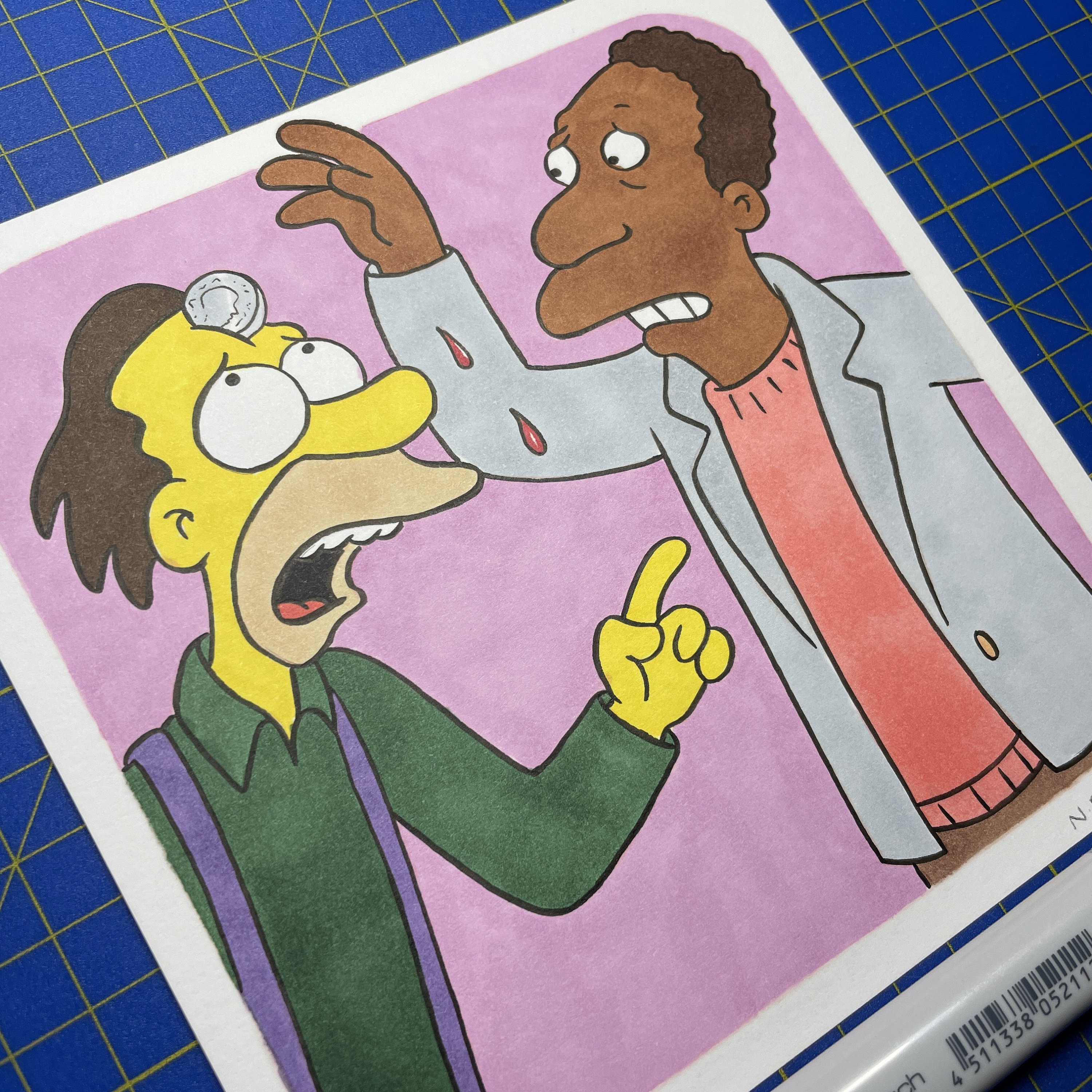Lenny and Carl the Simpsons Fan Art - Copic Marker Pen and Ink (6x6) - Etsy
