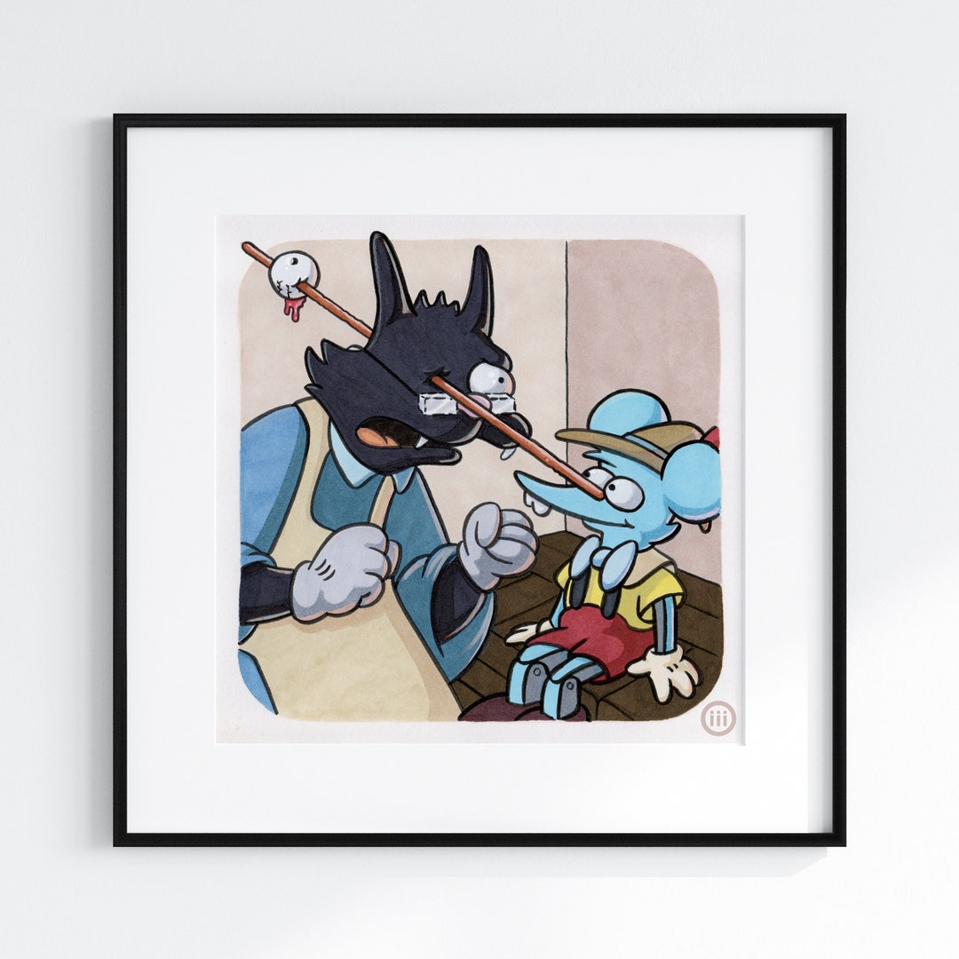 Itchy and Scratchy Pinocchio the Simpsons Fan Art Print (6x6, 8x8 ...
