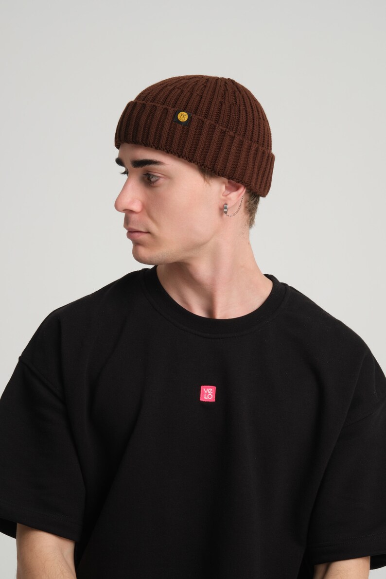 Mini Short Winter Hat Tiny Beanie Above Ear Fisherman Beanie Ribbed ...