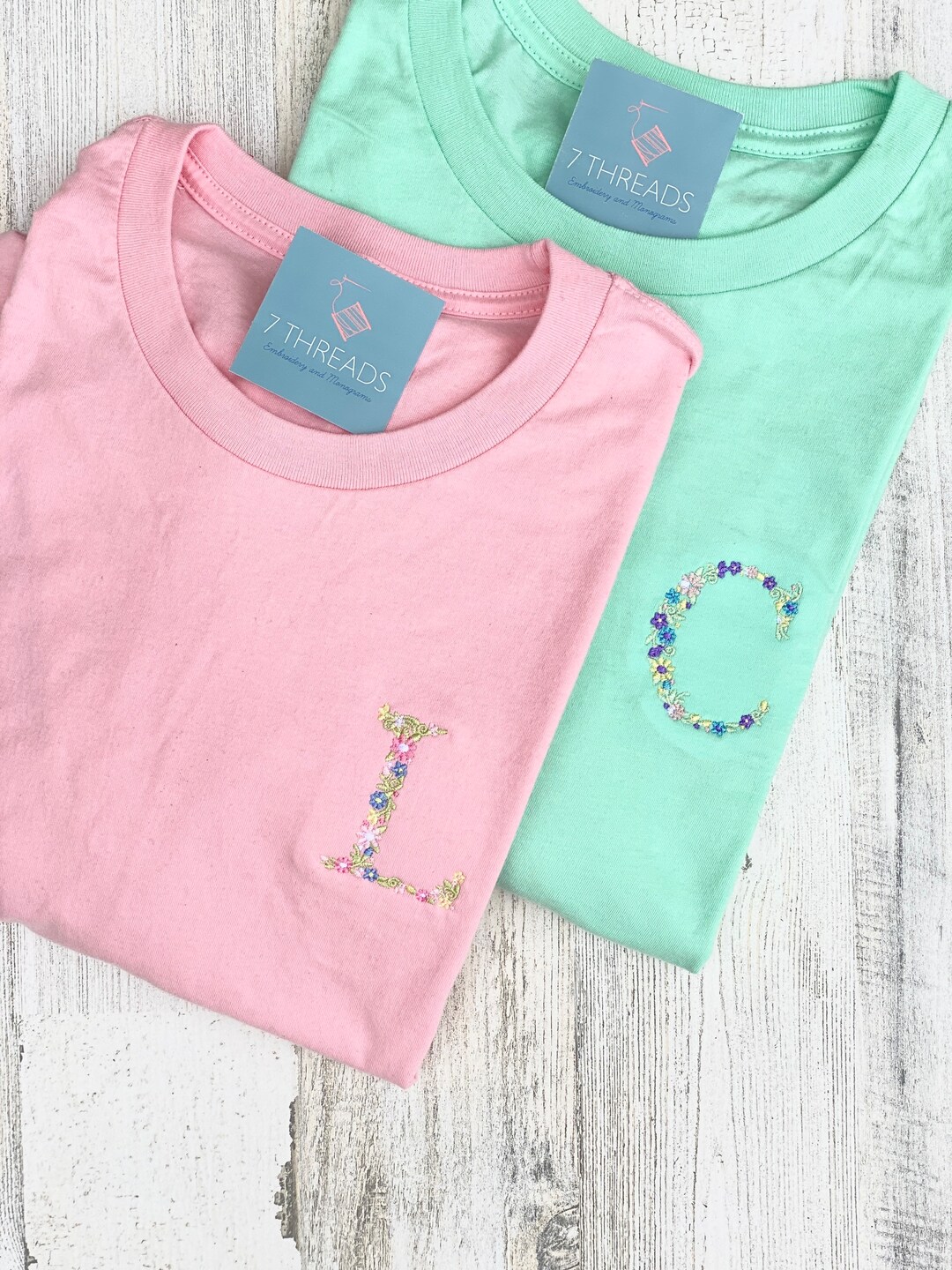 Floral Initial Monogram Tshirt, Boho Monogram With Flower, Embroidered ...