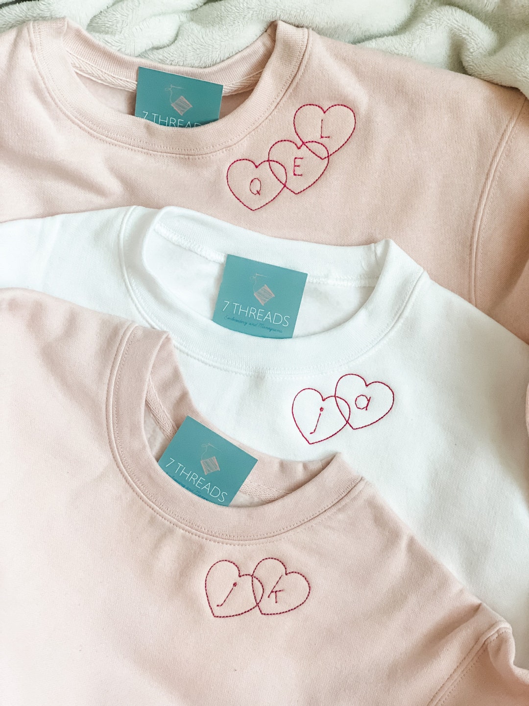 Custom Embroidered Initials Sweatshirt, Couples Hearts With Initials ...