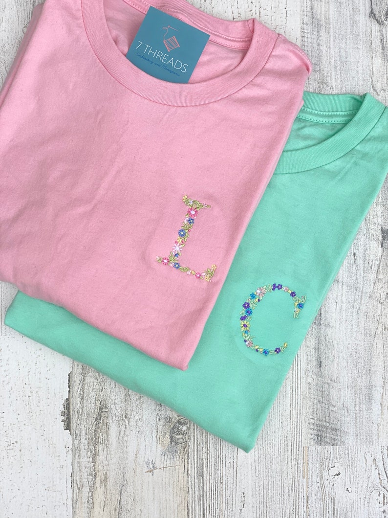 Floral Initial Monogram Tshirt Boho Monogram With Flower - Etsy