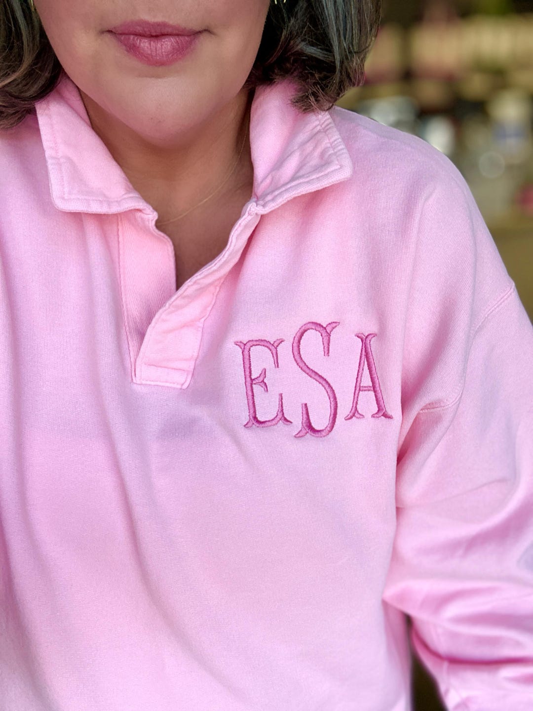 Preppy Oversized Monogram Polo Sweatshirt, Bright & Fun Colors, Comfy Slouchy Fit, Embroidered ...