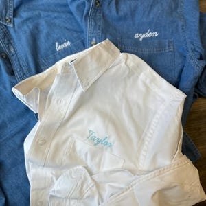 Embroidered Button Down for Bridal Party, Minimalist Embroidered ...