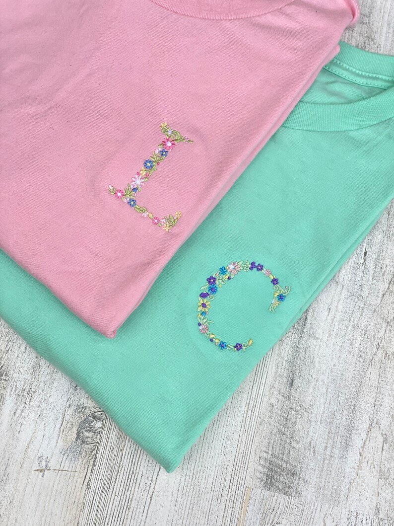 Floral Initial Monogram Tshirt Boho Monogram With Flower - Etsy