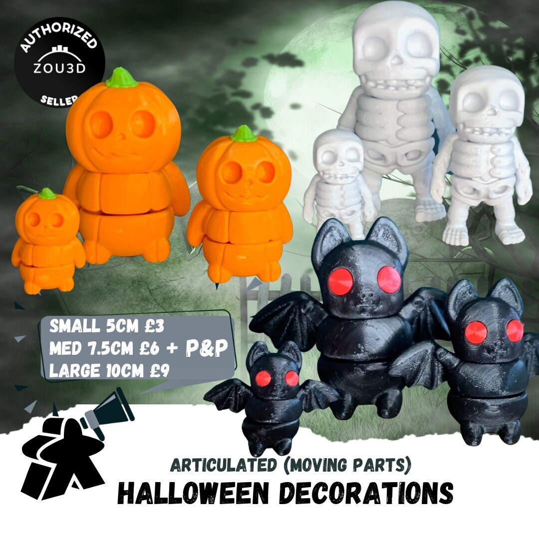 3D Printed Articulated Halloween Decorations - Skeleton, Bat & Pumpkin ...