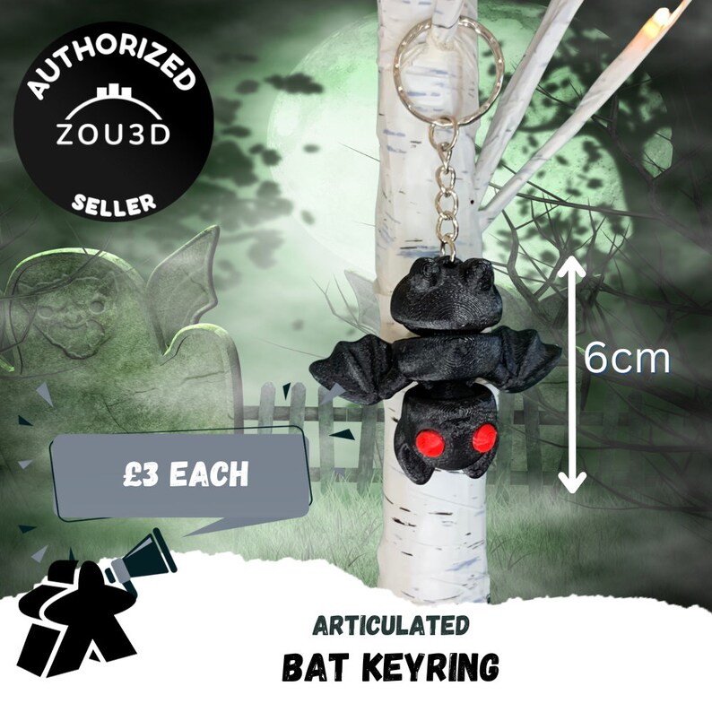 3D Printed Halloween Keyring Skeleton Bat & Pumpkin - Etsy