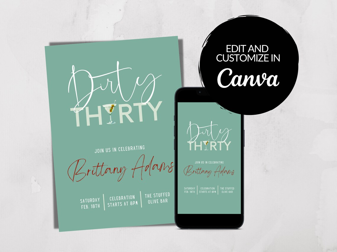 Dirty Thirty Birthday Party Invitation, 30th Birthday Party, DIY Canva ...