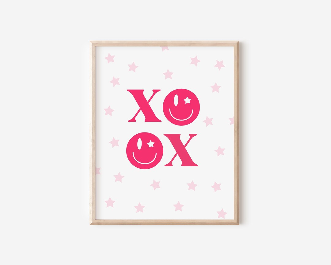 XO Digital Download, Retro Smiley Print, Pink Decor, Kids Bedroom Wall ...