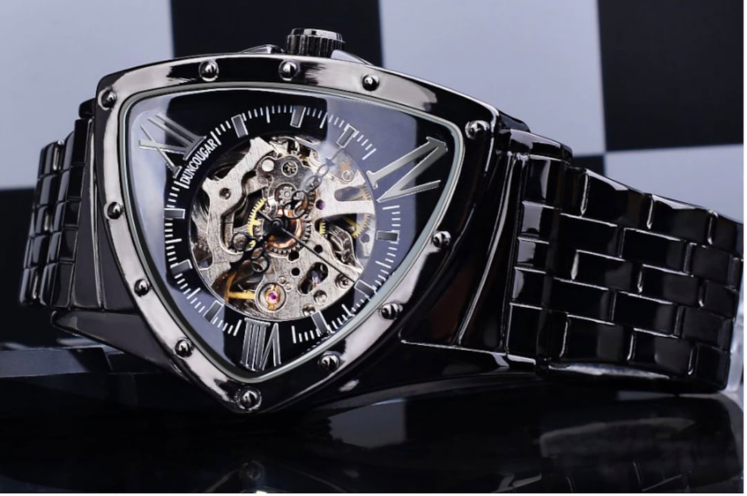 Duncougar Triangle Skeleton Black Automatic Watch Stainless Steel Men ...