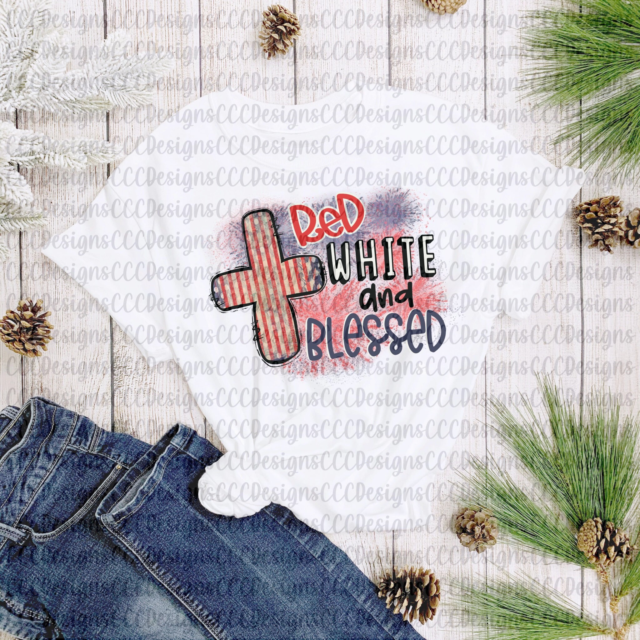 Red White and Blessed PNG Digital Design Download 4th of | Etsy