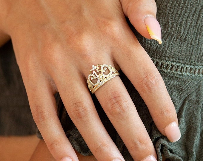 14k 15 Anos Quinceanera Ring / Yellow Gold Cubic Zirconia - Etsy