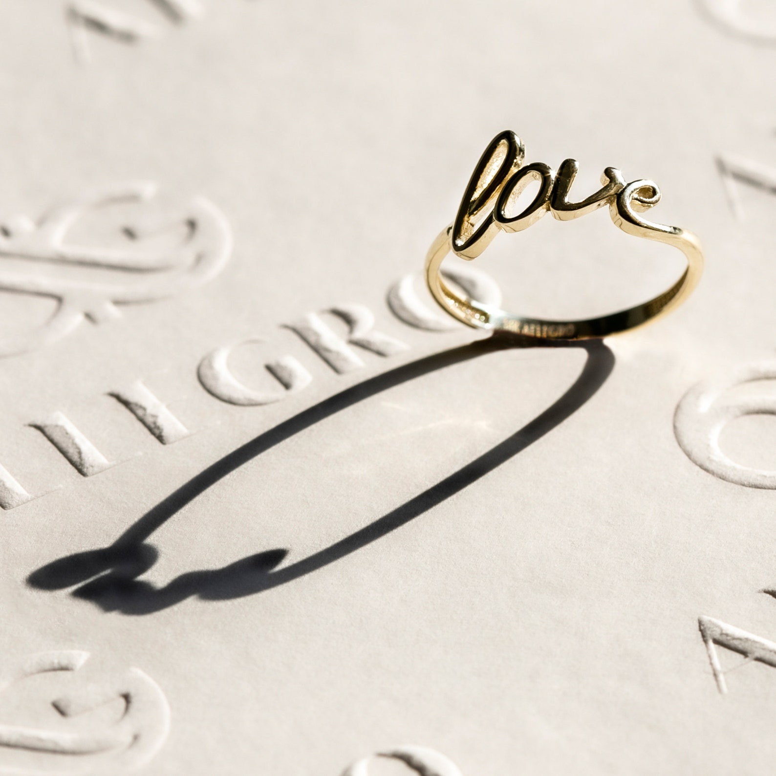 14k Solid Gold Love Ring Dainty Script Love Ring Love Word - Etsy