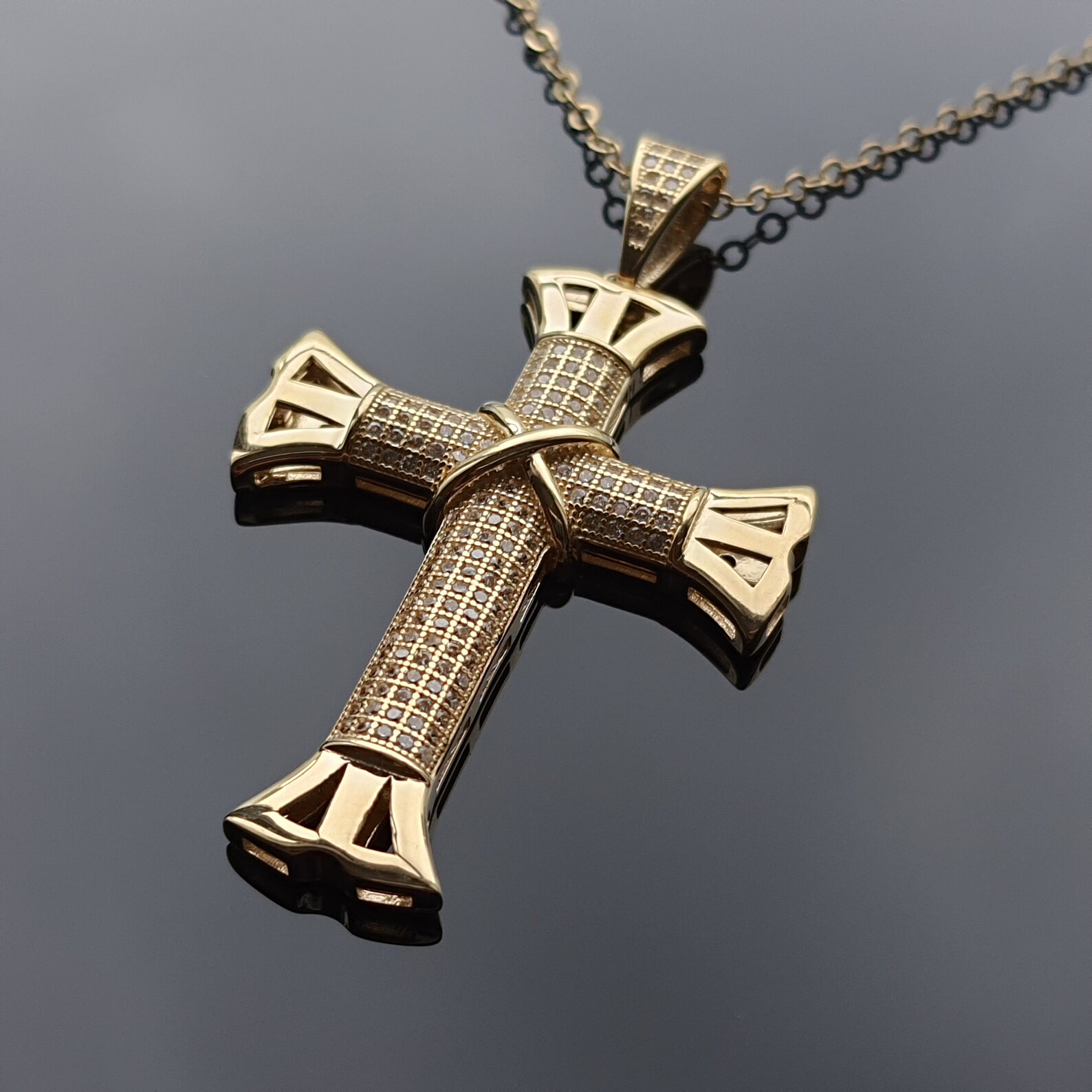 14k Solid Gold Cross Necklace Real Gold Dainty Necklace | Etsy