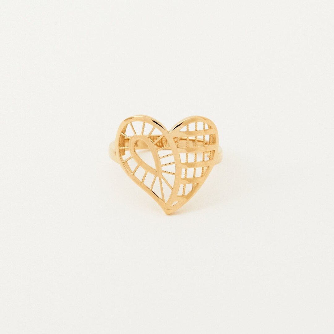 14K Solid Gold Heart Ring: Elegant Geometric Design - Etsy