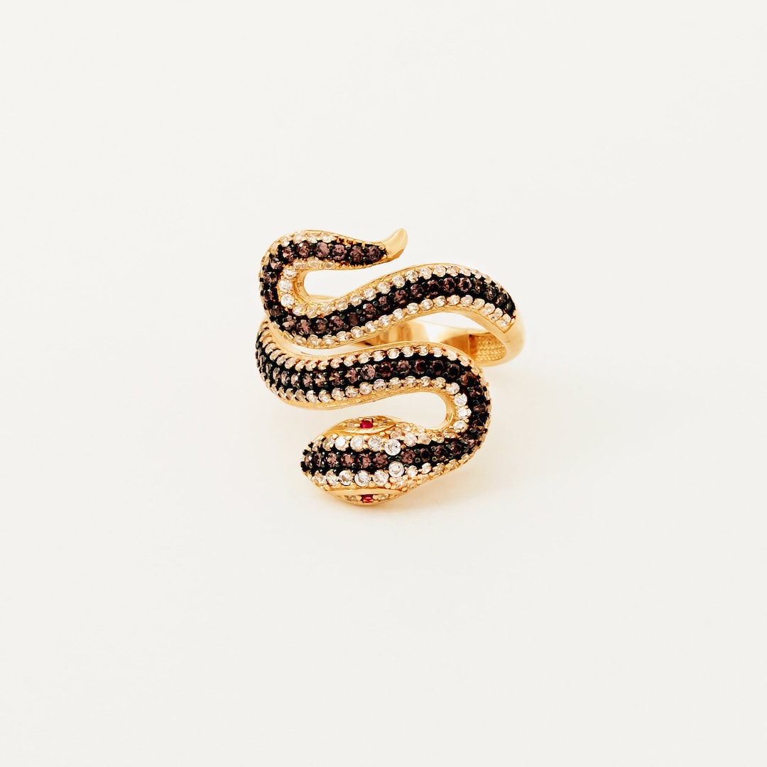 14k Gold Snake Ring in CZ, Solid Gold Snake Spiral Ring for Birthday ...