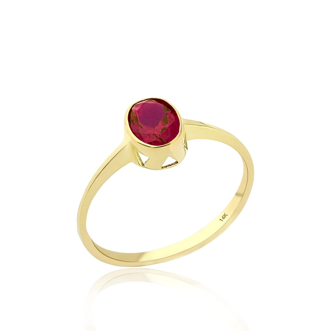 14k Gold Ruby Solitaire Ring: Minimalist July Birthstone - Etsy