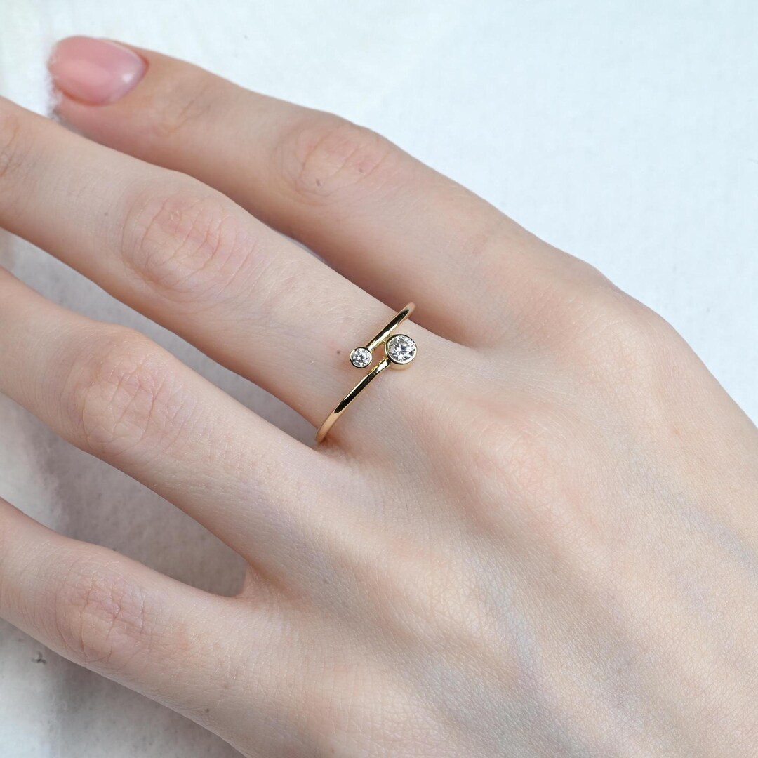 Adjustable Diamond Ring: 14K Solid Gold Two Stone Open Ring - Etsy