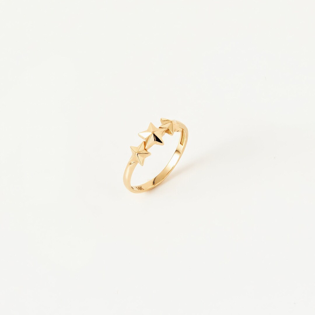14K Solid Gold Star Ring: Minimalist Stackable Band - Etsy