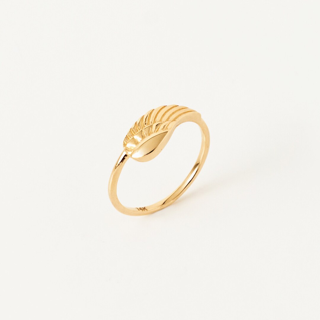 14k Solid Gold Angel Wing Ring, Dainty Wing Ring, Gold Angel Ring for ...