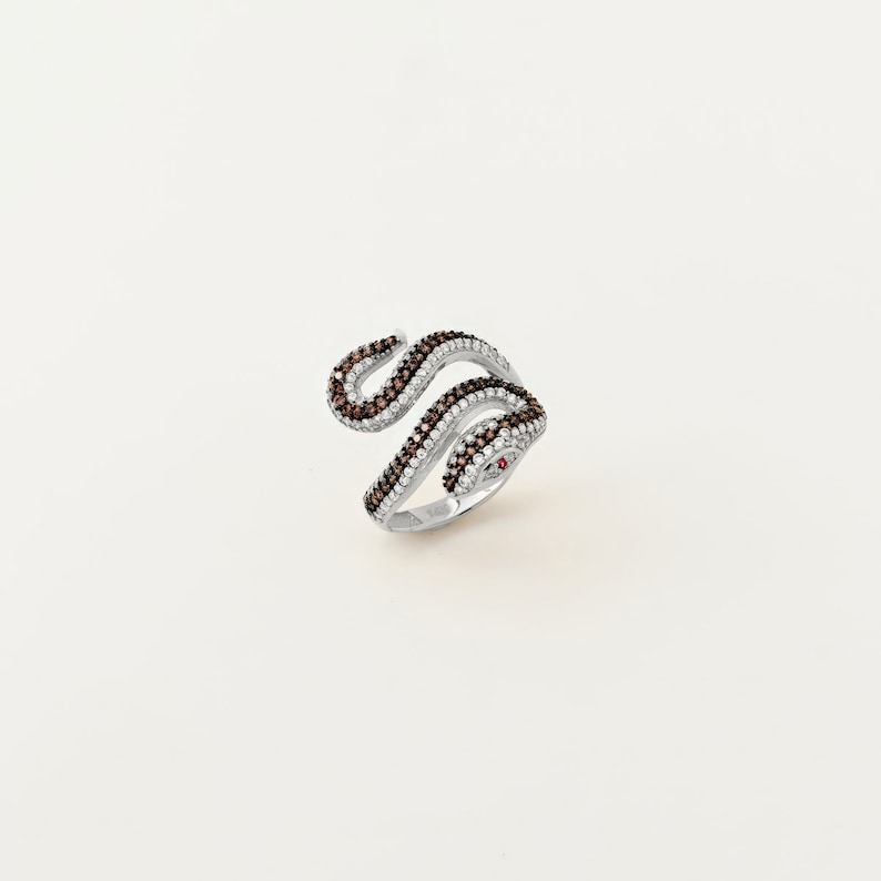 14k Gold Snake Ring, CZ Zirconia, Red Eyes, Spiral Design - Etsy New ...