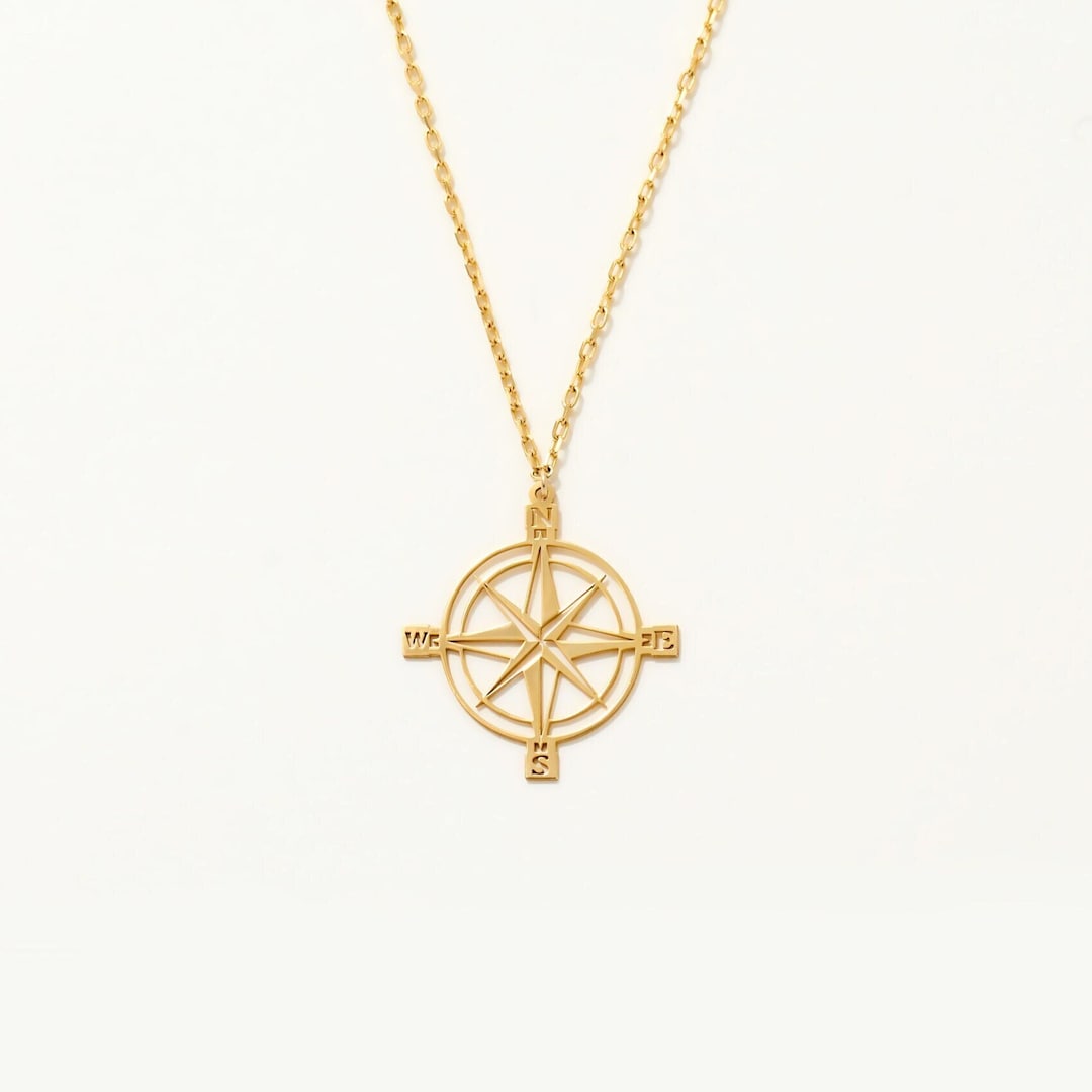 Gold Compass Necklace: North Star Pendant, Gift for Adventurer - Etsy